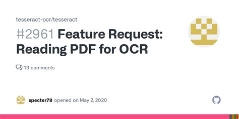 Feature Request Reading Pdf For Ocr · Issue 2961 · Tesseract Ocr Tesseract · Github