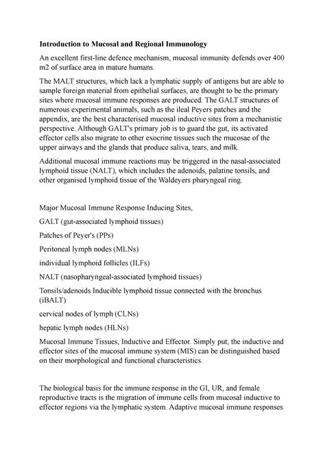 Introduction To Mucosal And Regional Immunology The Malt Structures