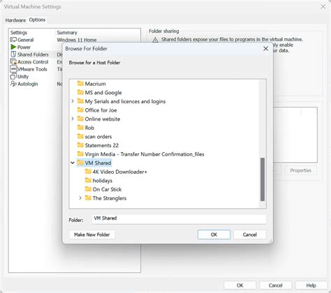 how to setup a shared folder in vmware player at home computer