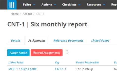 Retiring Action And Action Assignments Folio Help Centre