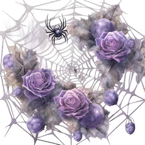 Premium Ai Image Purple Roses And A Spider Web With A Spider On It Ai