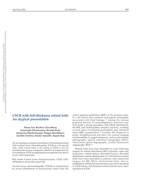 Pdf Cscr With Full Thickness Retinal Fold An Atypical Presentation