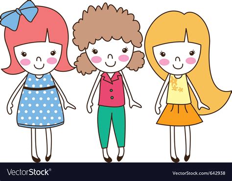 Three Cute Girls Royalty Free Vector Image Vectorstock