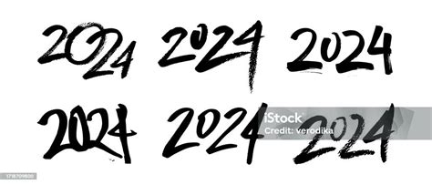 2024 Brush Stroke Lettering Set Grunge Texture Handwritten Design