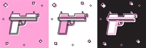 분홍색과 흰색 검은 색 배경에 격리 권총 이나 총 아이콘을 설정합니다 경찰 또는 군용 권총 작은 총기 벡터 개념에 대한 스톡 벡터 아트 및 기타 이미지 Istock