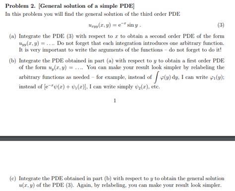 Solved 3 Problem 2 General Solution Of A Simple Pde In