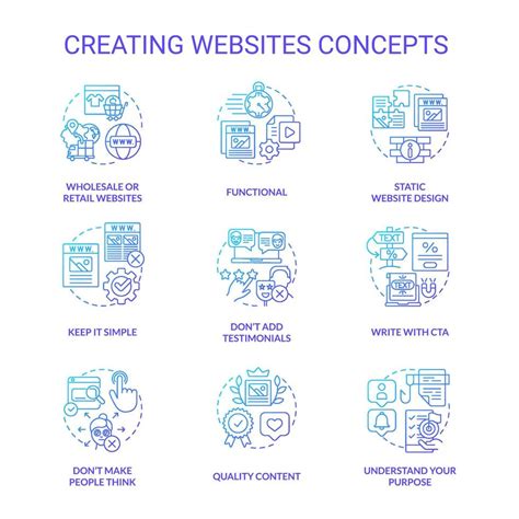 Criando Sites De ícones De Conceito Gradiente Azul Definido Aprendendo