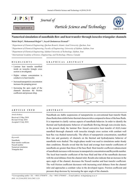 Pdf Numerical Simulation Of Nanofluids Flow And Heat Transfer Through Isosceles Triangular