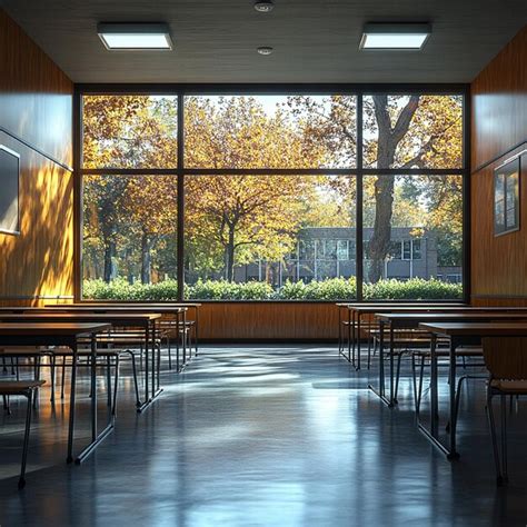 Modern School Classroom With Tables And Chairs Premium Ai Generated Image