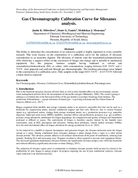 Pdf Gas Chromatography Calibration Curve For Siloxanes Analysis