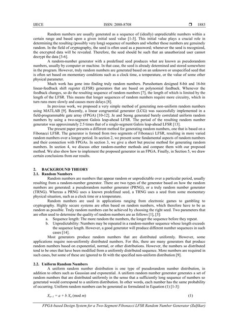 FPGA-based Design System for a Two-Segment Fibonacci LFSR Random Number Generator | PDF