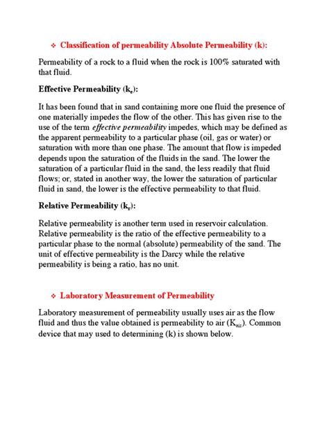 Classification Of Permeability Absolute Permeability Pdf