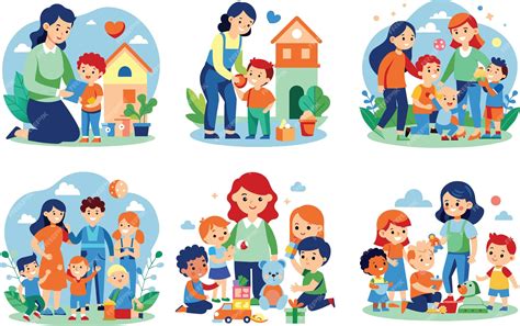 Conjunto De Ilustraciones Vectoriales De Iconos De Cuidado Infantil De