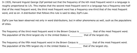 Solved In 1935 Harvard Linguist George Zipf Pointed Out Chegg