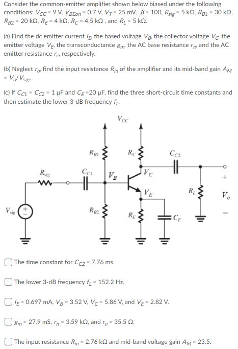 Solved Consider The Common Emitter Amplifier Shown Below