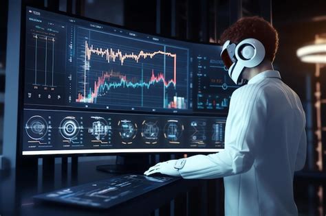 Premium Ai Image Futuristic Human Robot Computer Screen Data Analytic