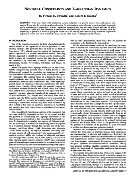 Pdf Nonideal Constraints And Lagrangian Dynamics