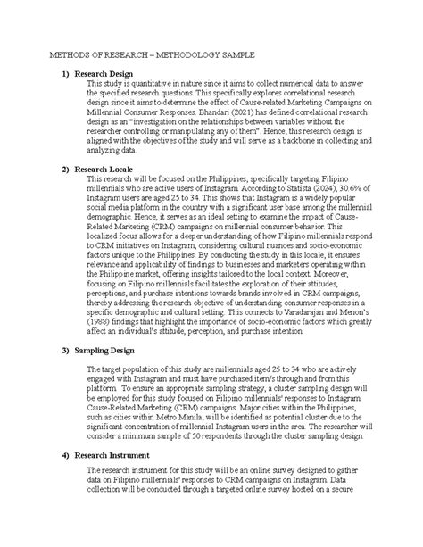 Methodology Sample Methods Of Research Methodology Sample Research