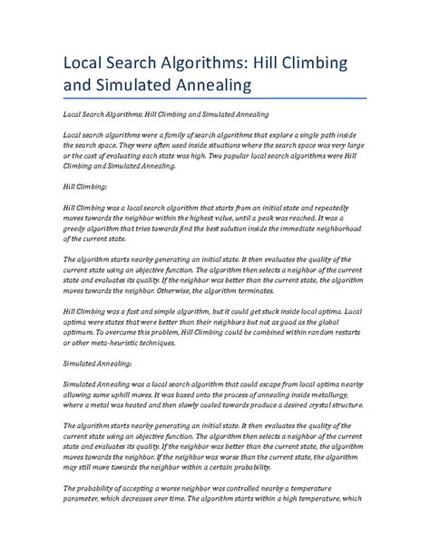 Local Search Algorithms Hill Climbing And Simulated Annealing Local