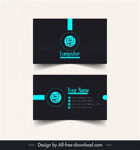 Computer Business Card Templates Elegant Dark Contrast Vectors Images