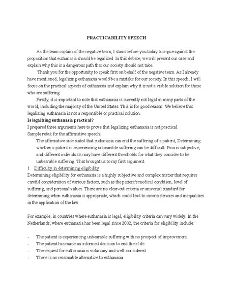 Practicability Speech PRACTICABILITY SPEECH As The Team Captain Of The Negative Team I Stand