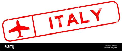 Grunge Red Italy Word With Plane Icon Square Rubber Seal Stamp On White