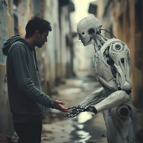 premium photo futuristic android cyborg and robot against human futuristic robot and cyborg