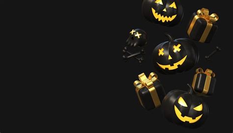premium photo 3d pumpkin in black color with a creepy smile and