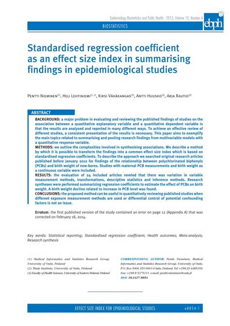 Pdf Standardised Regression Coefficient Metaanalysis Dokumen Tips