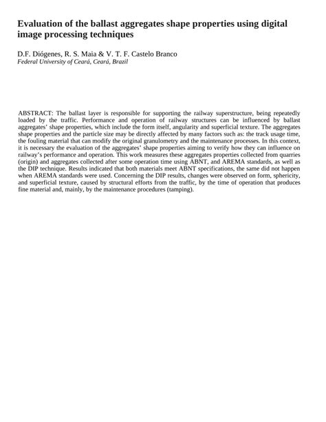 Pdf Evaluation Of The Ballast Aggregates Shape Properties Using Digital Image Processing