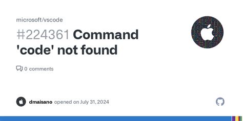 Command Code Not Found · Issue 224361 · Microsoftvscode · Github