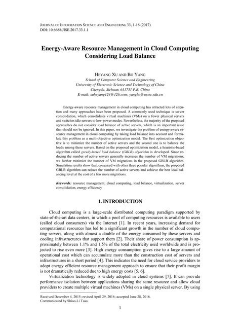 Pdf Energy Aware Resource Management In Cloud Computing Considering