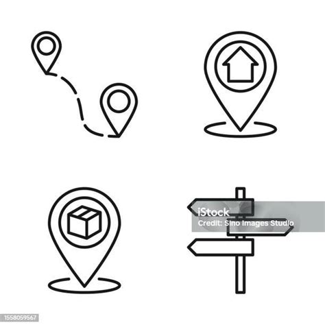 편집 가능한 기호 위치 및 탐색의 아이콘을 설정하고 흰색 배경에 분리된 벡터 그림입니다 프레젠테이션 웹 사이트 또는 모바일 앱에 사용 0명에 대한 스톡 벡터 아트 및 기타
