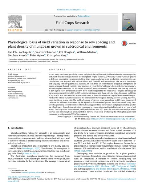 Pdf Physiological Basis Of Yield Variation In Response To Row Spacing