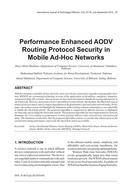 Pdf Performance Enhanced Aodv Routing Protocol Security In Mobile Ad