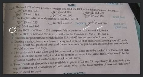 BASICDefine HCF Of Two Positive Integers And Find The HCF Of The Followi