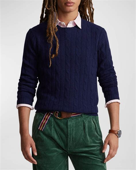 Polo Ralph Lauren Mens The Iconic Cable Knit Cashmere Sweater Neiman