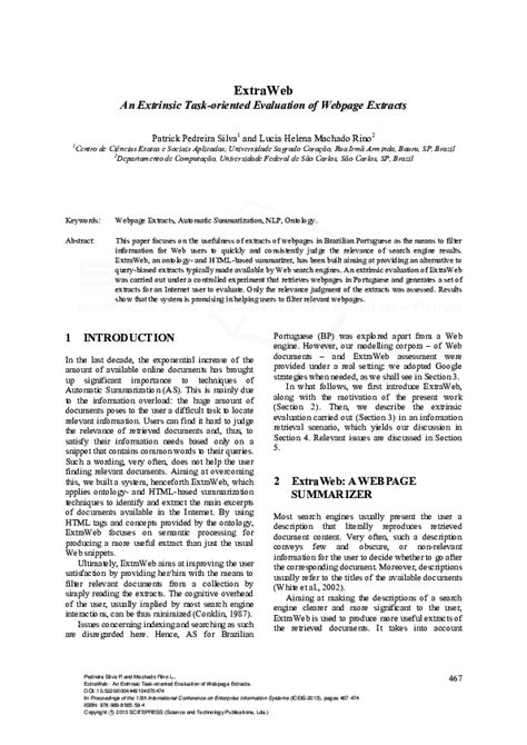 Pdf Extraweb An Extrinsic Task Oriented Evaluation Of Webpage Extracts