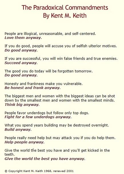 The Paradoxical Commandments By Kent M Keith