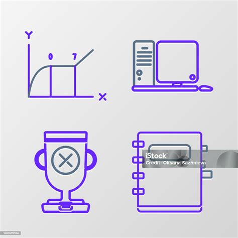 라인 노트북 어워드 컵 키보드와 마우스가 있는 컴퓨터 모니터 파이 차트 인포그래픽 아이콘을 설정합니다 벡터 1위에 대한 스톡 벡터 아트 및 기타 이미지 Istock