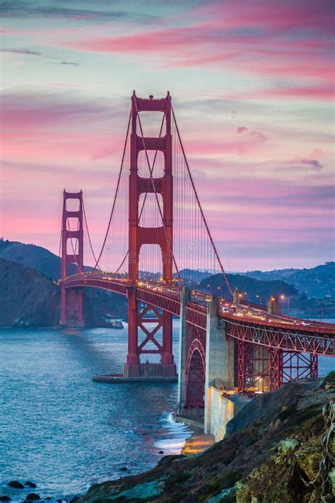 Bridge Sunset San Francisco California Panoramic Golden Gate Bridge At