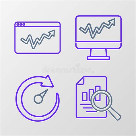Set Line Document With Graph Chart Digital Speed Meter Monitor And