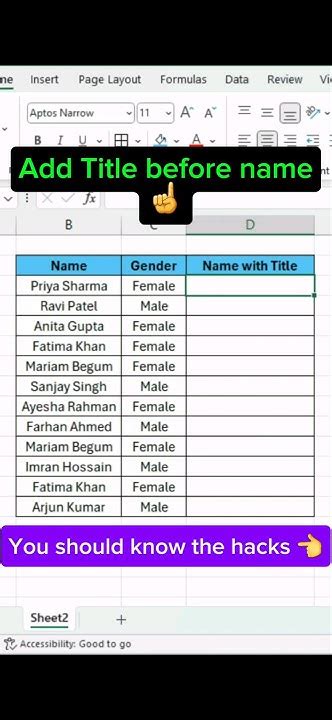 How To Add Title Before Name Excel Interview Questions Advance Tricks Trending Viral