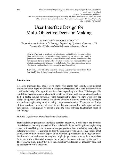 PDF User Interface Design For Multi Objective Decision Making