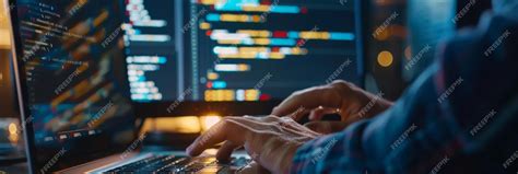 Premium Photo A Programmer Working Late Into The Night Focused On Their Code The Image