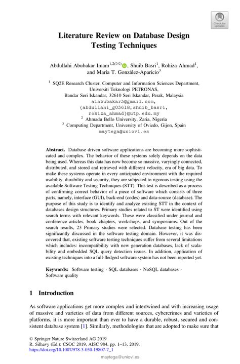 Pdf Literature Review On Database Design Testing Techniques