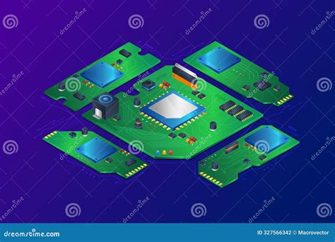 Semiconductor Chip Transistor Resistor For Electric Circuit Board Vector Illustration