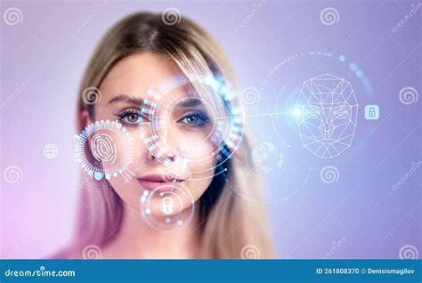 Young Woman Portrait And Facial Recognition Scanning Hologram With