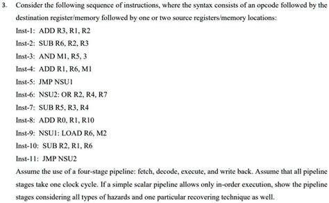 Solved Consider The Following Sequence Of Instructions Where The