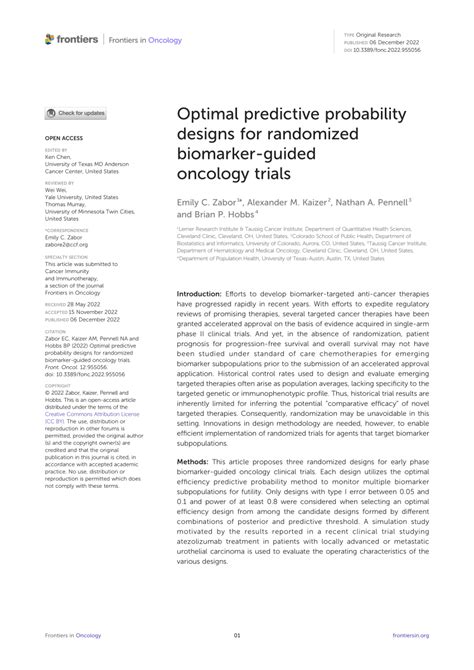 Pdf Optimal Predictive Probability Designs For Randomized Biomarker Guided Oncology Trials